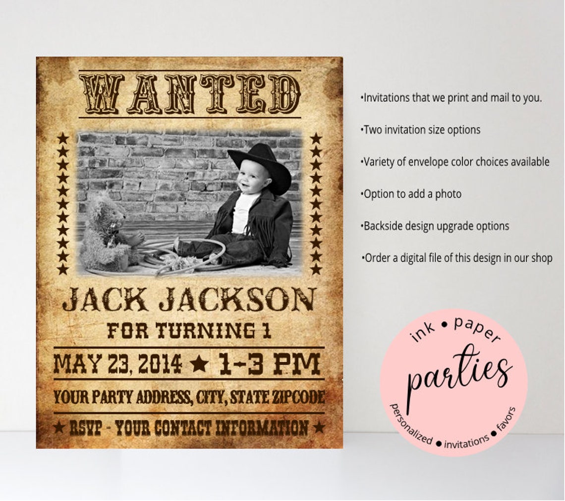 Western Cowboy Wanted Poster Birthday YOUR PHOTO Party - Etsy