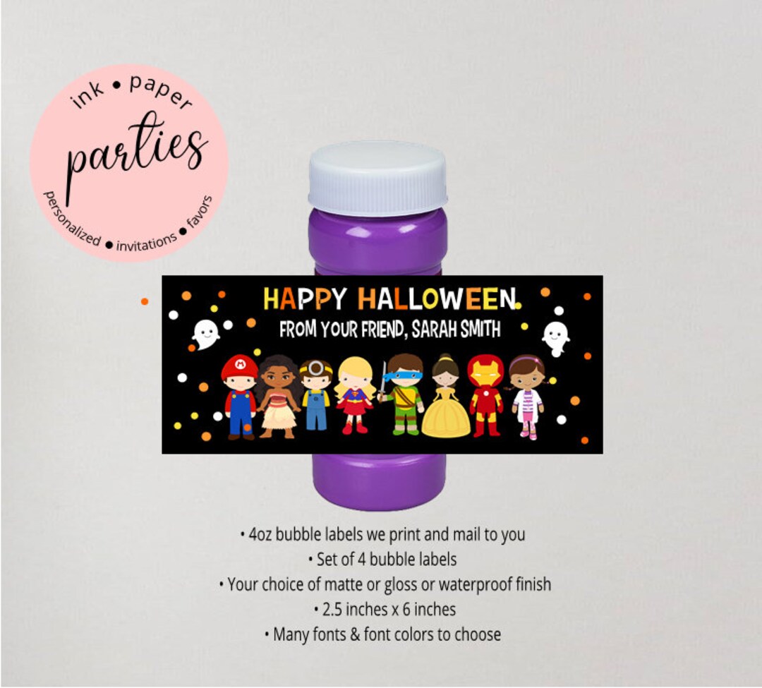 Halloween Kids Characters or Birthday Party Bubble Labels Wrappers ...