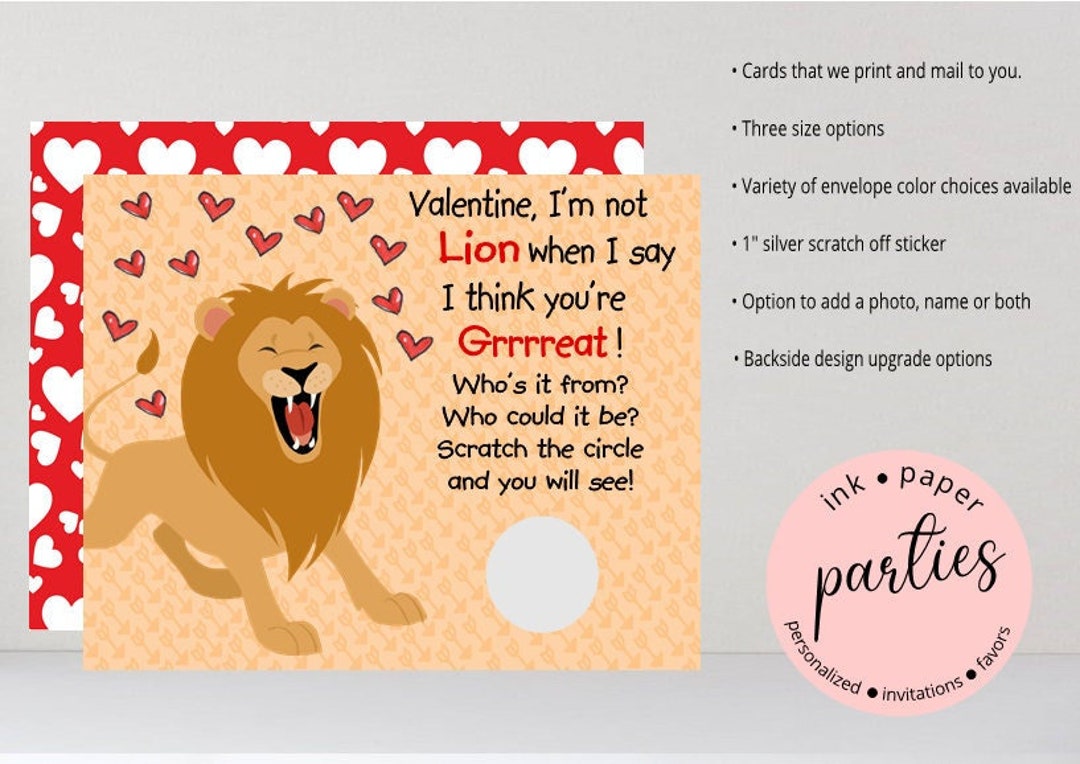 Lion Valentine Card Valentine's Day Cards Classroom Valentines Kids ...