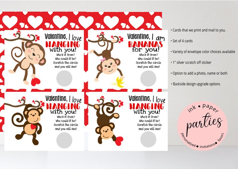 Jungle Animal Monkey set of 4 Multiple Valentine's Day - Etsy