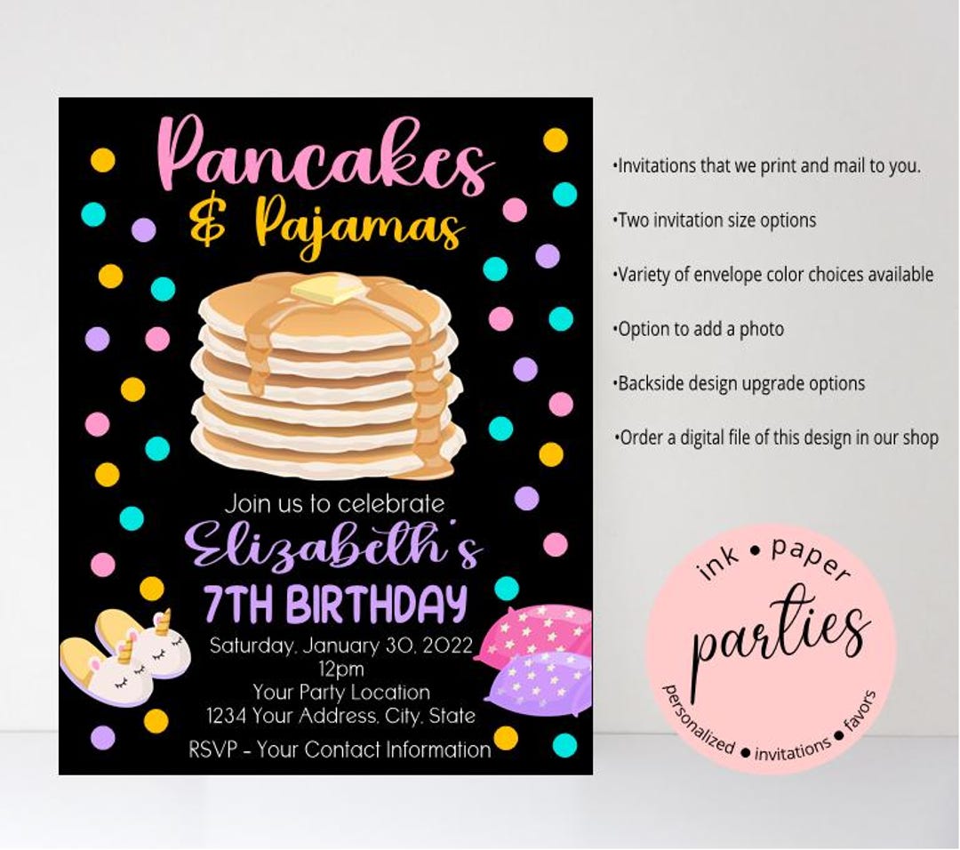 Pancakes & Pajamas Pancake Birthday Party Personalized Invitations ...