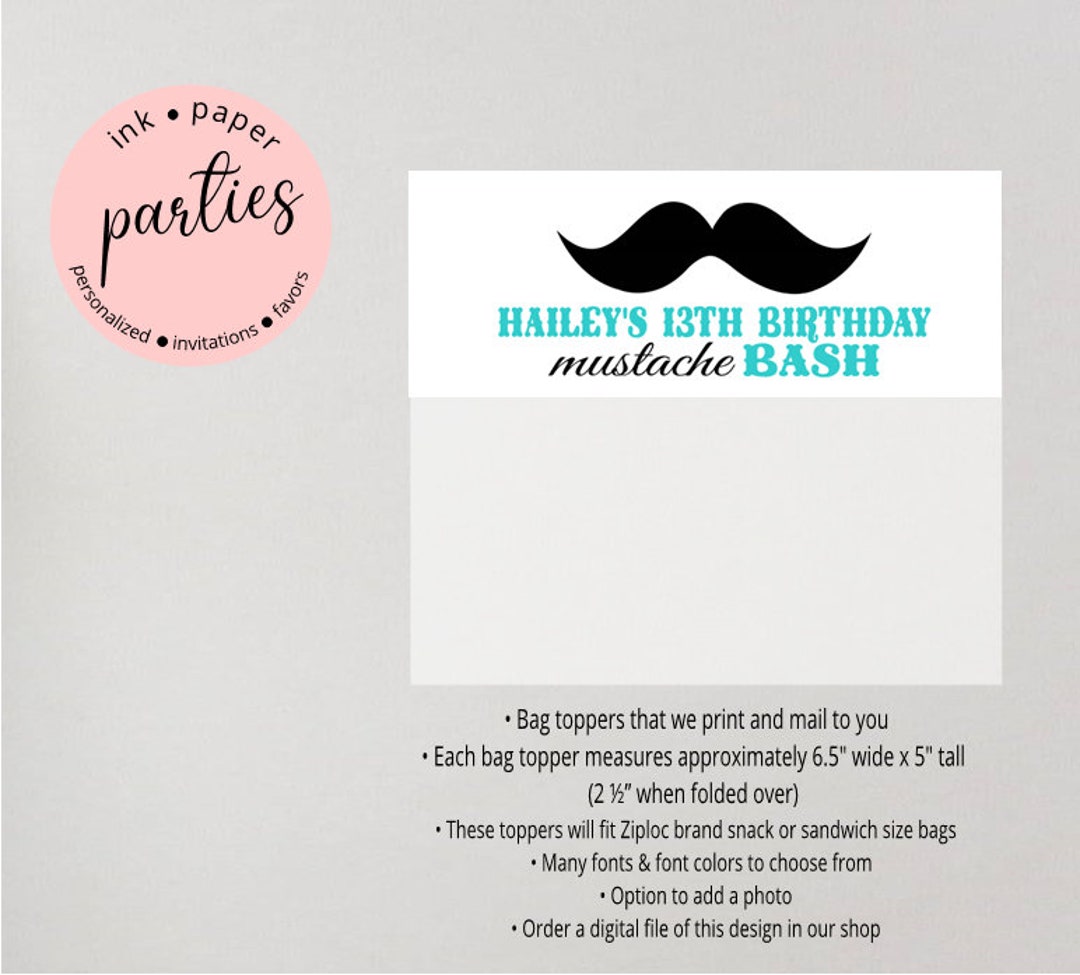 Mustache Birthday Party Favors Favor Favors Bag Bags Treat Toppers We ...