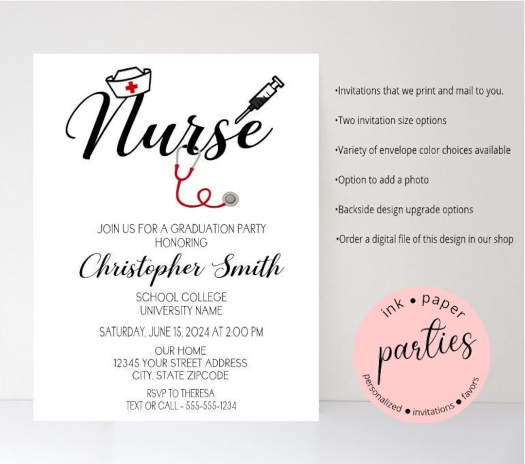 Graduation Graduate Nurse Nursing School Party Invitations Invites ...