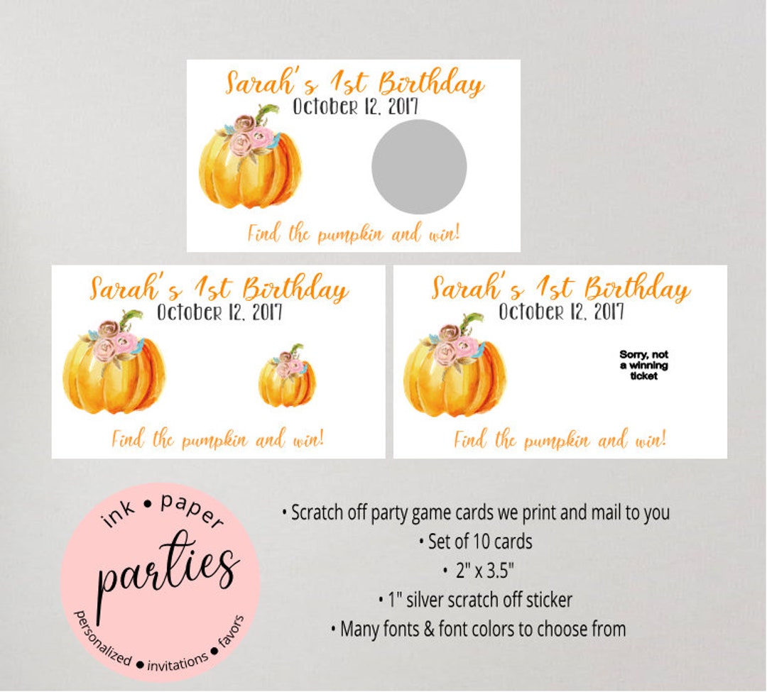 Halloween or Birthday Pumpkin Trick or Treat Party Scratch off Tickets ...