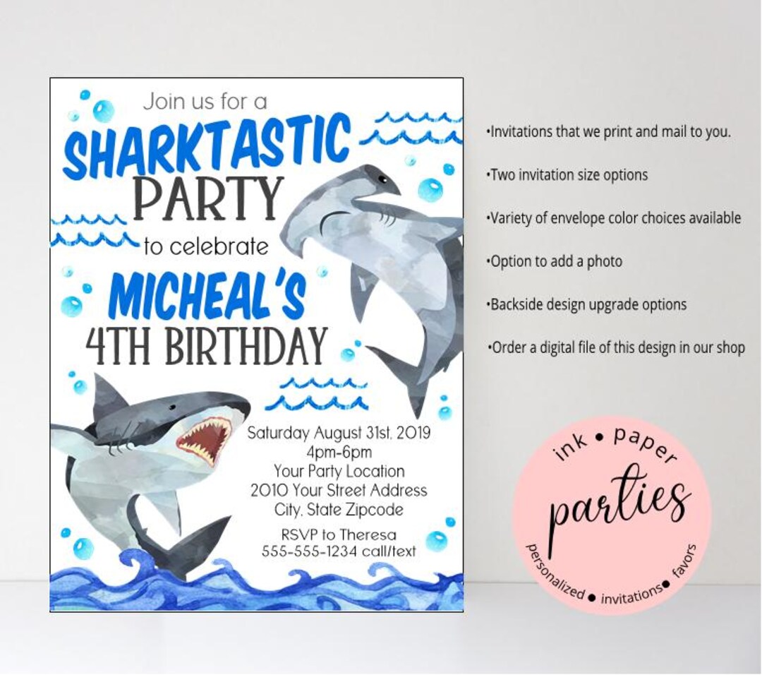 Shark Invitation - Sharks Birthday Party Invitations - Personalized ...