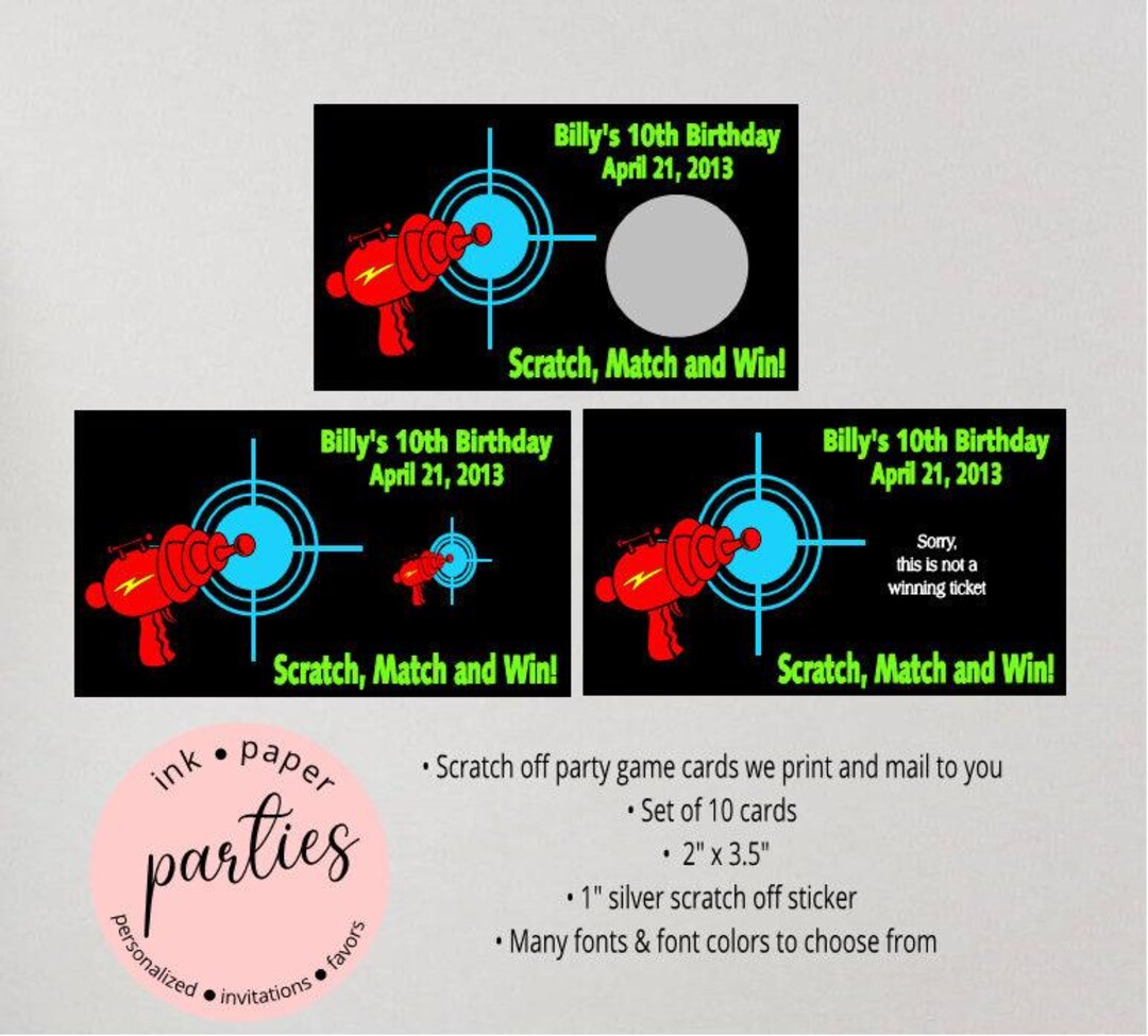Laser Tag Birthday Party Scratch off Tickets Cards Favor Favors Game ...