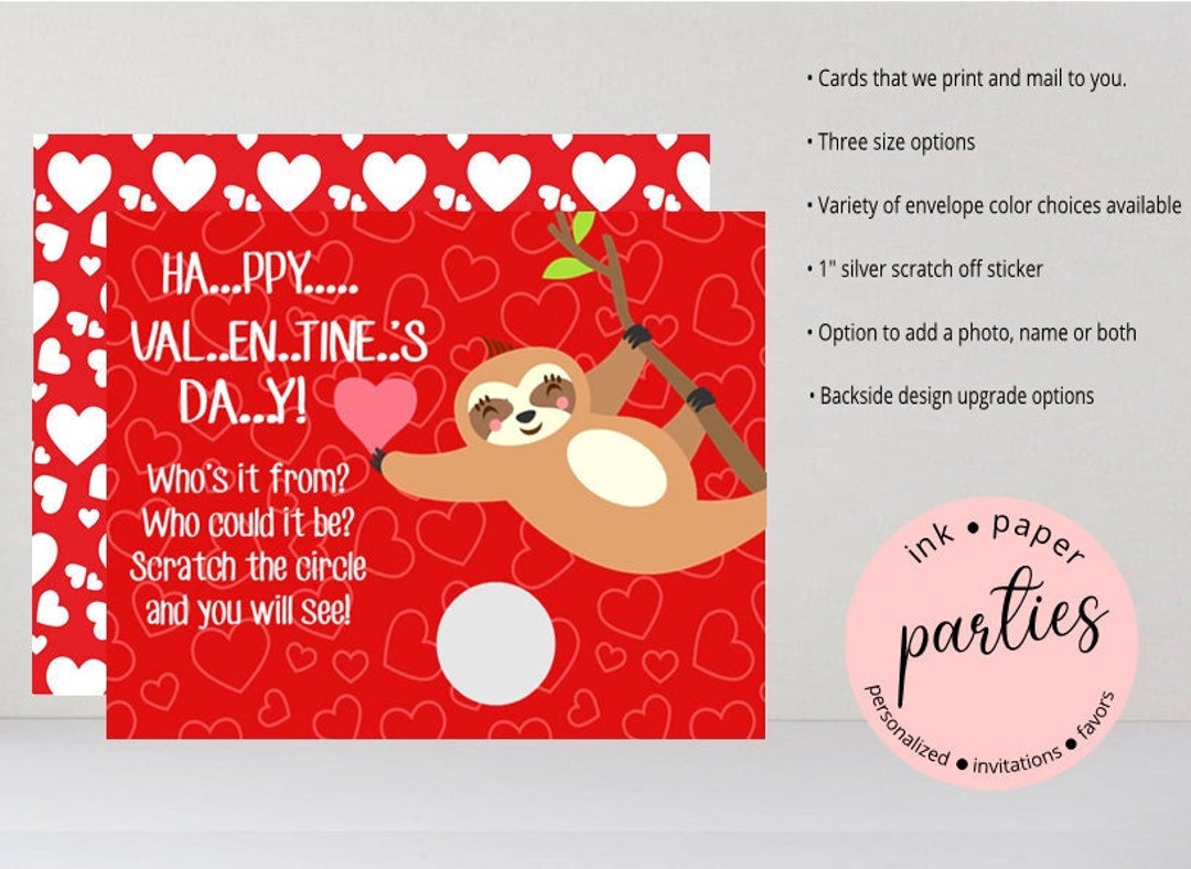 Sloth Valentine Card Valentine's Day Cards Classroom Valentines Kids ...