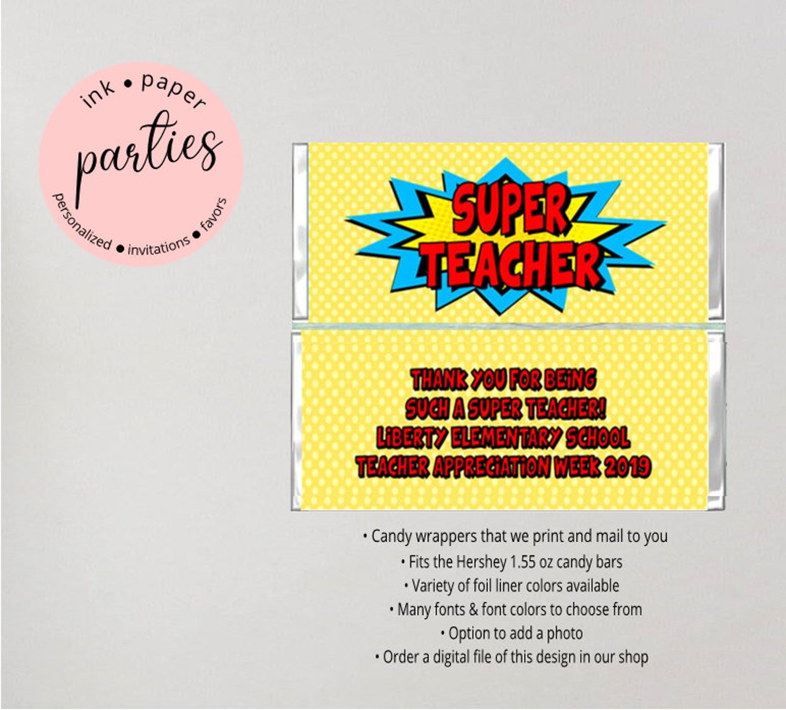 Teacher Appreciation Week Superhero Super Hero Thank You Candy - Etsy