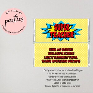 Teacher Appreciation Week Superhero Super Hero Thank You Candy Wrappers ...