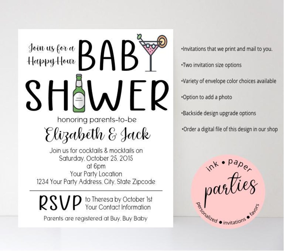 Baby Shower Happy Hour Invitation - Cocktails, Mocktails, Beer "sip ...