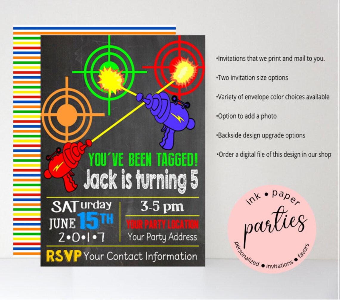 Laser Tag Guns Birthday Party Chalkboard Invitations Invites - Etsy
