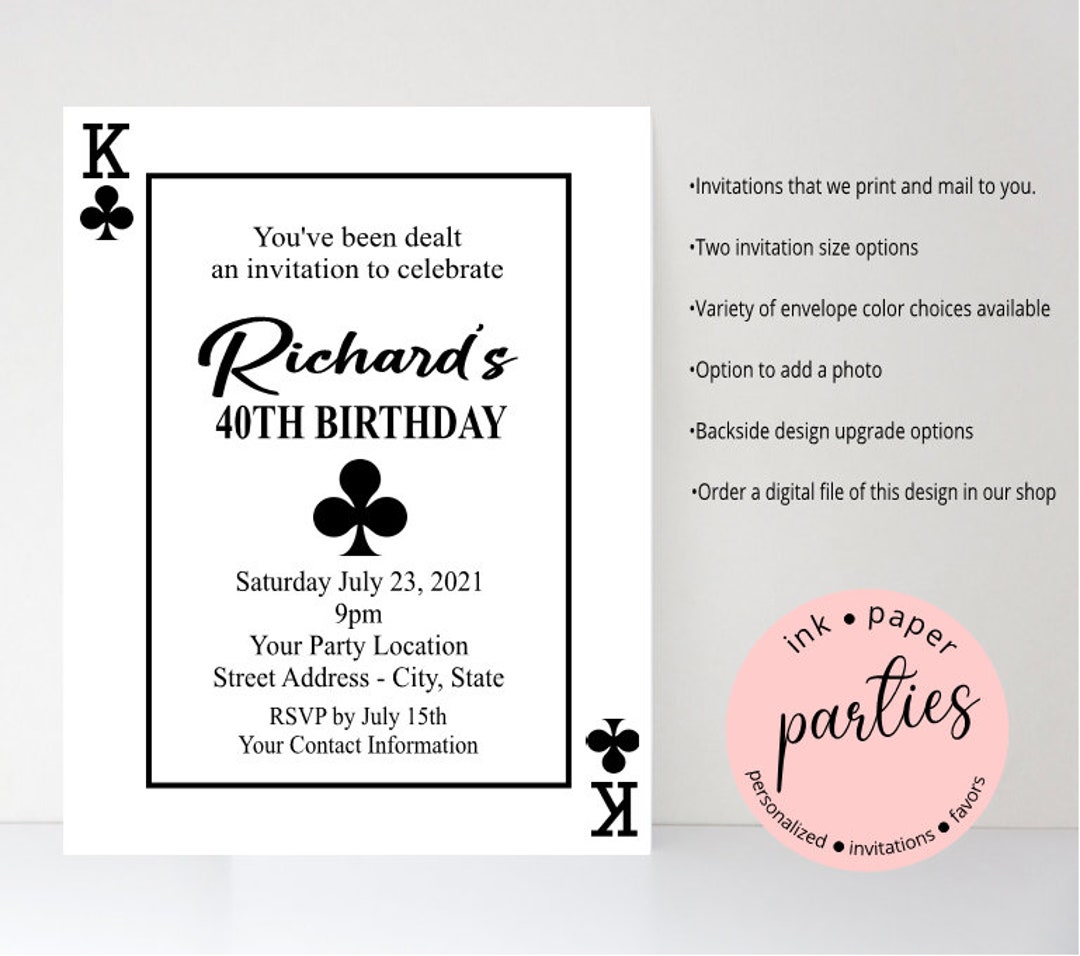 Poker King Playing Cards Blackjack Las Vegas Birthday Party Invitations ...