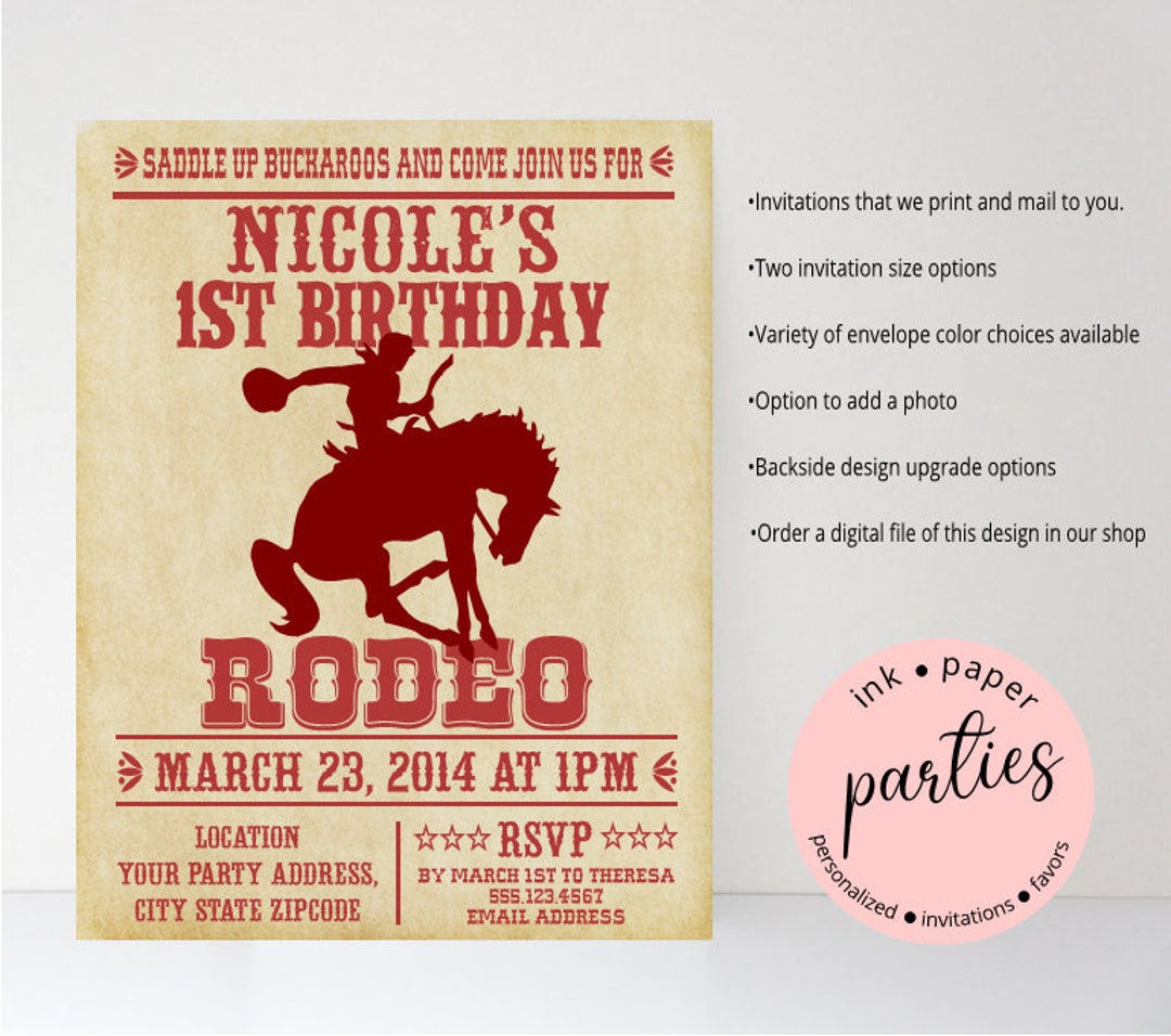 Western Cowboy Rodeo Birthday Party Invitations Invites Personalized ...