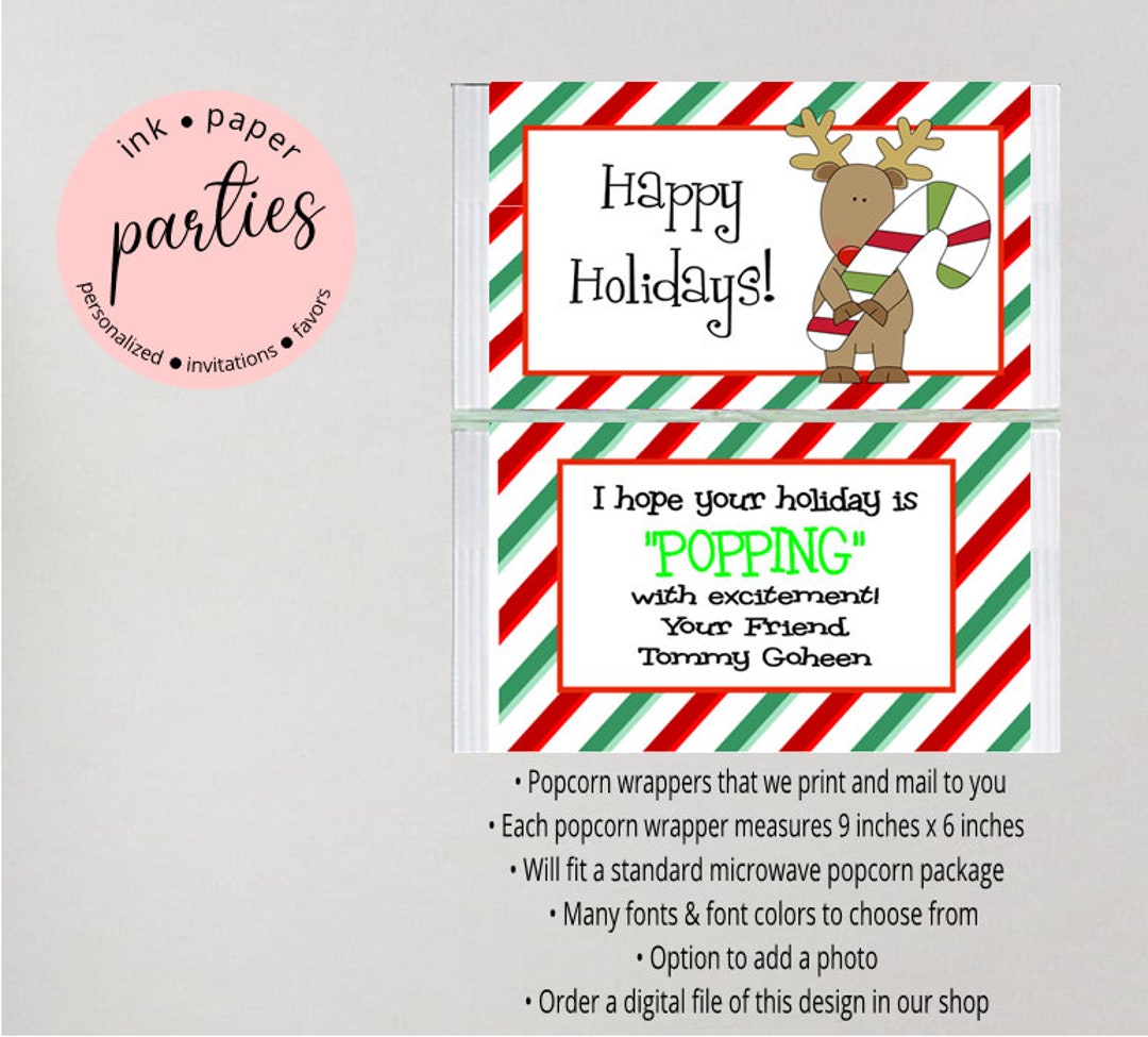 Holiday Christmas Reindeer Popcorn Party Wrappers Favors ~ We Print and ...