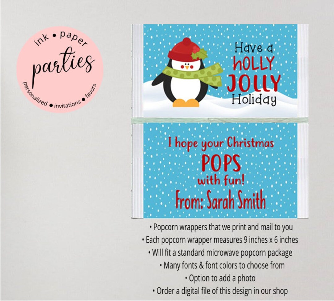 Holiday Christmas Penguin Popcorn Party Wrappers Favors ~ We Print and ...