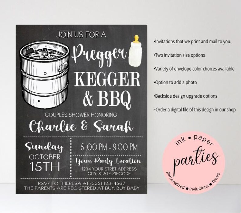 Pregger Kegger & Barbeque Invitation - Baby Shower, Gender Reveal ...