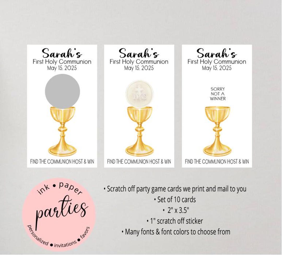 First Communion Scratch off Cards - Chalice Scratch off Card - First Holy Communion Scratch off ...
