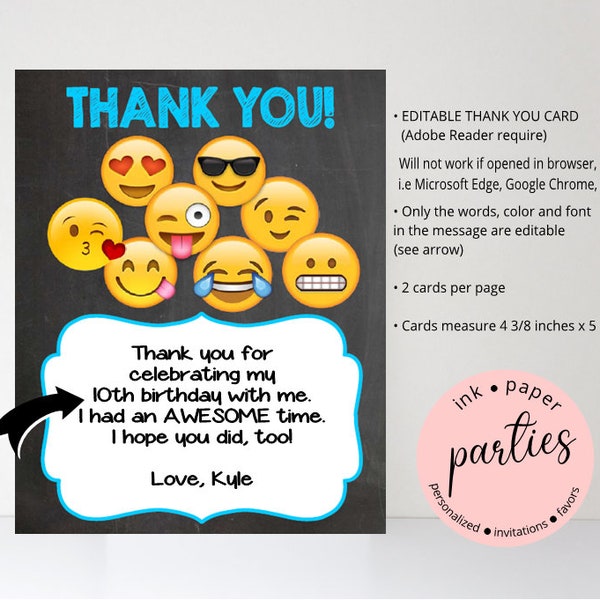 Emoji Thank You Card - Etsy