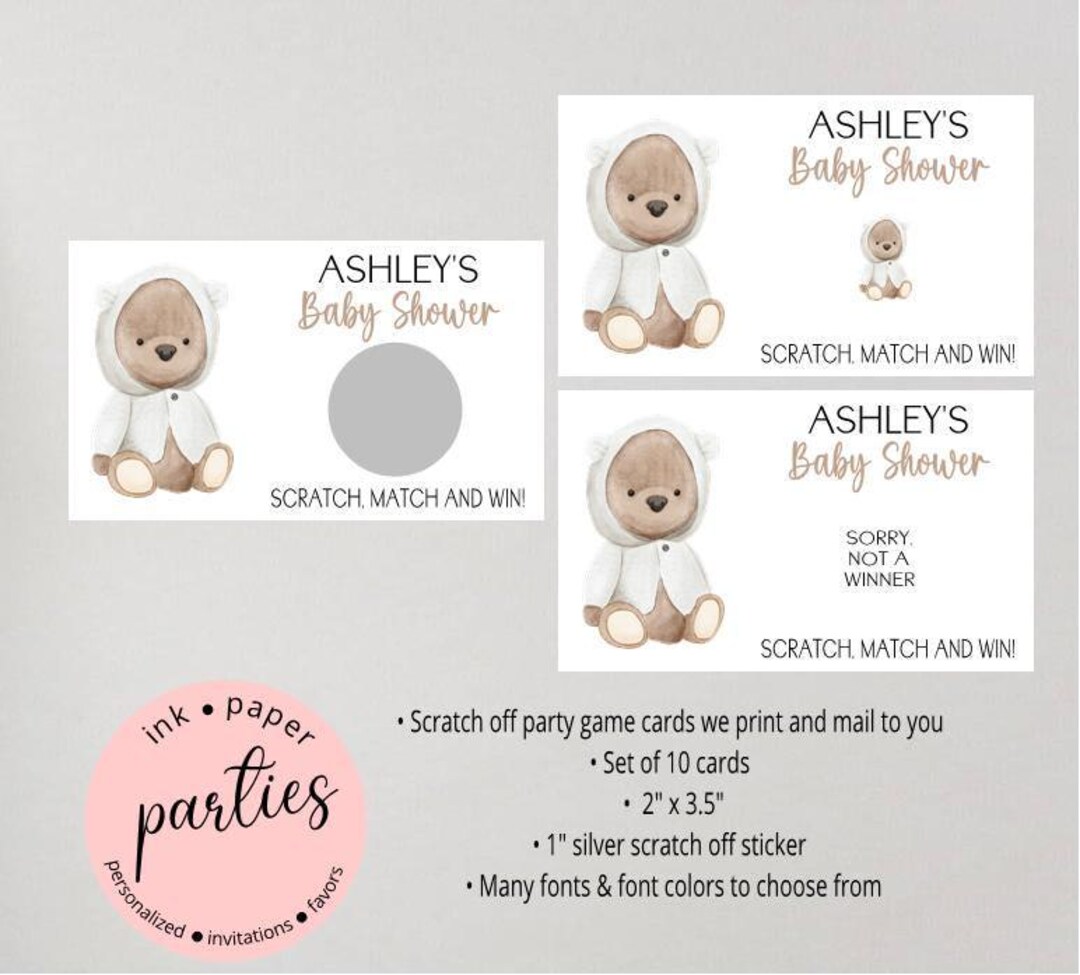 Teddy Bear Scratch off Cards - Baby Shower Party Game - Scratch off ...