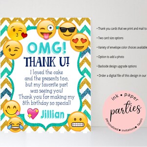 Emojicons Emoji Emoji Birthday Party Thank You Note Cards Personalize ...