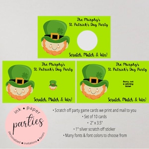 St. Patrick's Day Leprechaun Party Scratch off Tickets Cards Favor ...