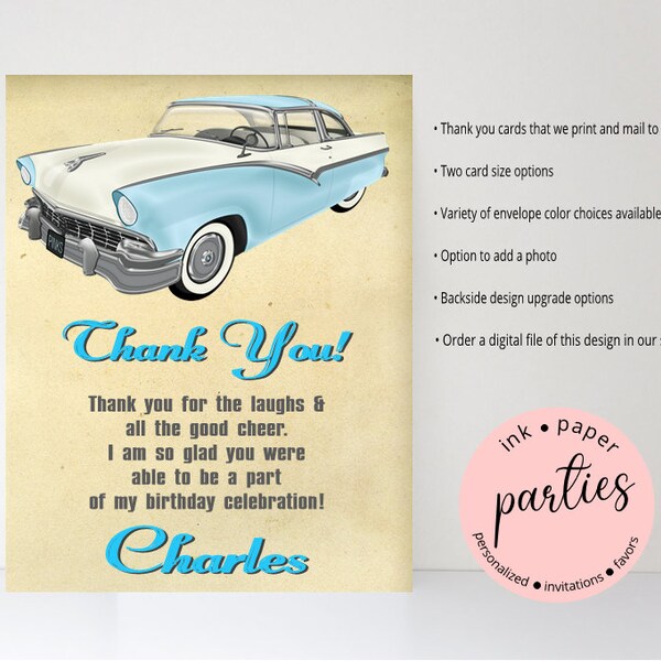Classic Car Thank You Card - Etsy