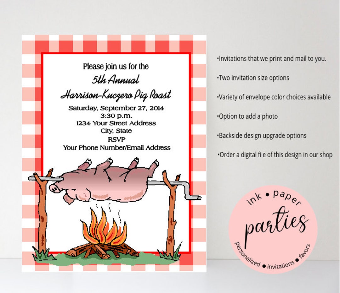 Pig Hog Roast BBQ Shower or Birthday Annual Party Invitations Invites ...