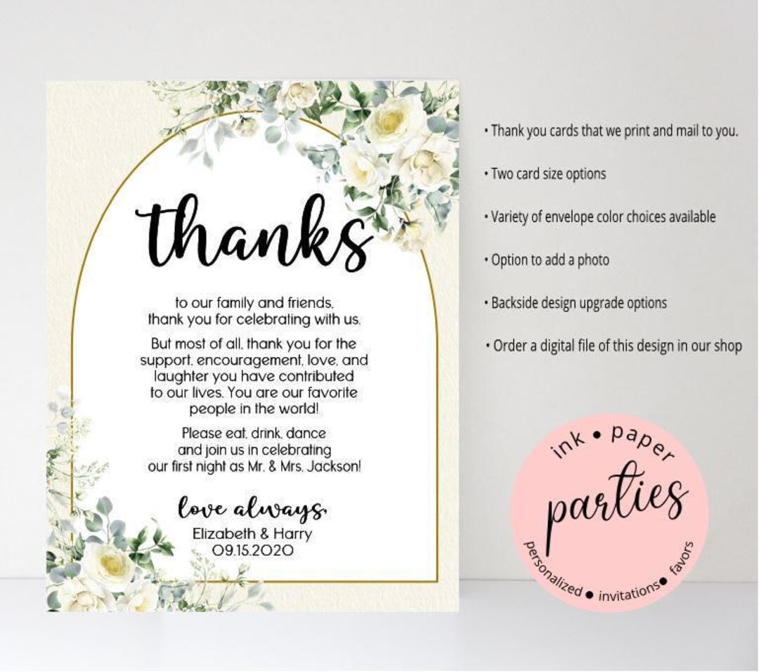 Wedding Reception Thank You - Bridal Shower Thank You Note Card - Photo ...