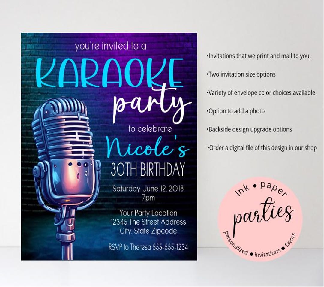 Karaoke Invitation - Karaoke Birthday Party Invitations - Music ...