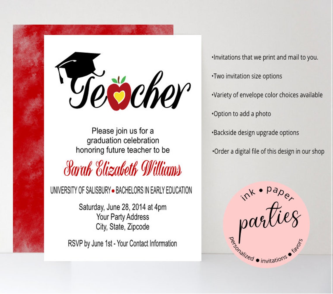 Graduation Graduate Teacher Education School Party Invitations - Etsy
