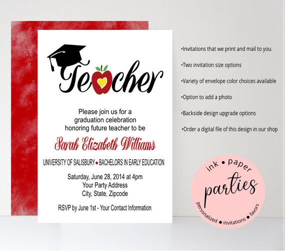 Graduation Graduate Teacher Education School Party Invitations - Etsy