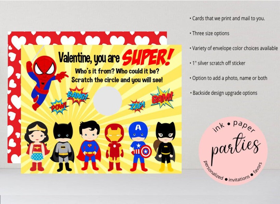 Super Hero Superhero Valentine Card Valentine's Day Cards Classroom ...
