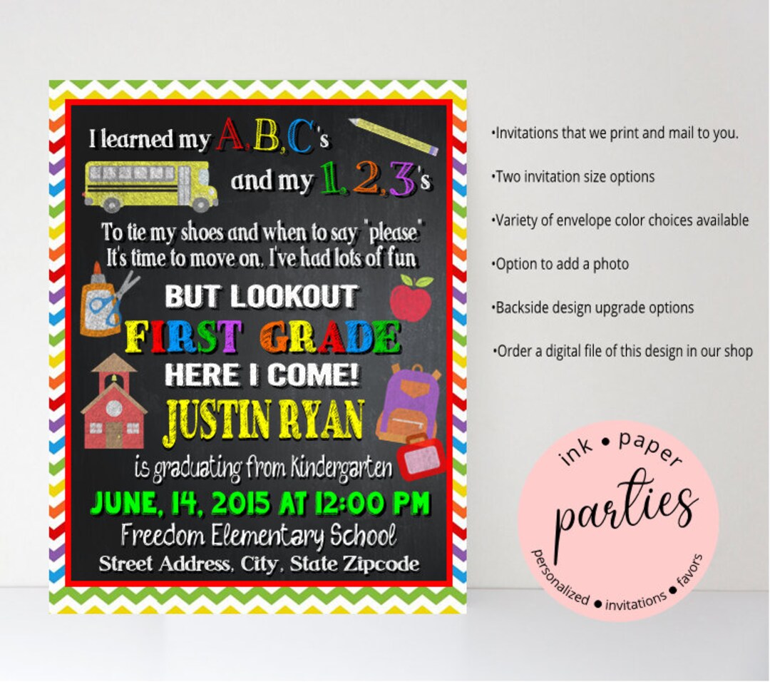 Preschool Kindergarten Pre-k Graduation Graduate Party Invitations ...
