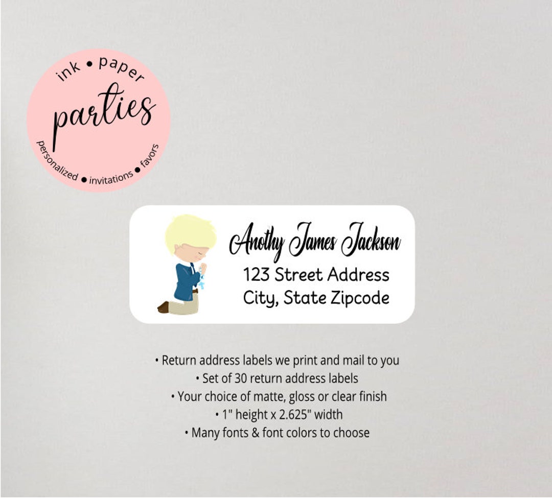 First Communion Boy Party Return Address Labels Personalized Custom We ...
