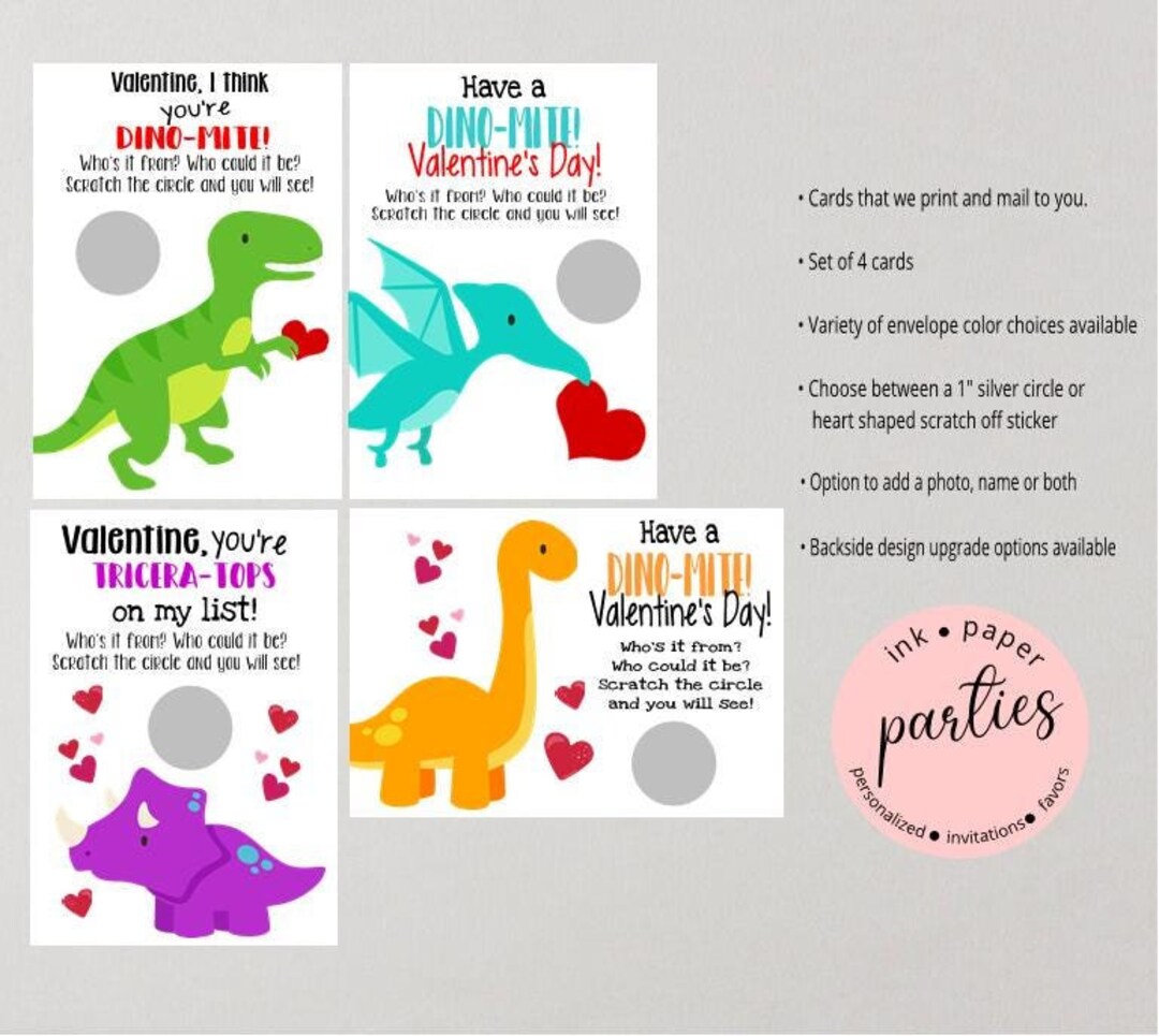 Dinosaurs T-rex Triceratops set of 4 Valentine Card Valentine's Day ...