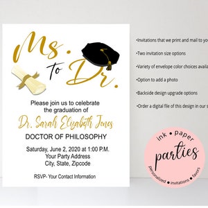 Ms. to Dr. Doctor Doctorate Graduation Party Invitations Invites ...