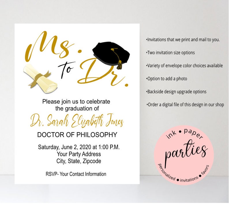 Ms. to Dr. Doctor Doctorate Graduation Party Invitations - Etsy