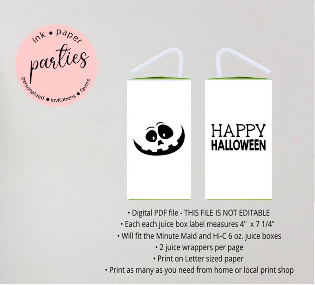 Printable Halloween Ghost Juice Box Wrappers Party Favors Favor Labels ...