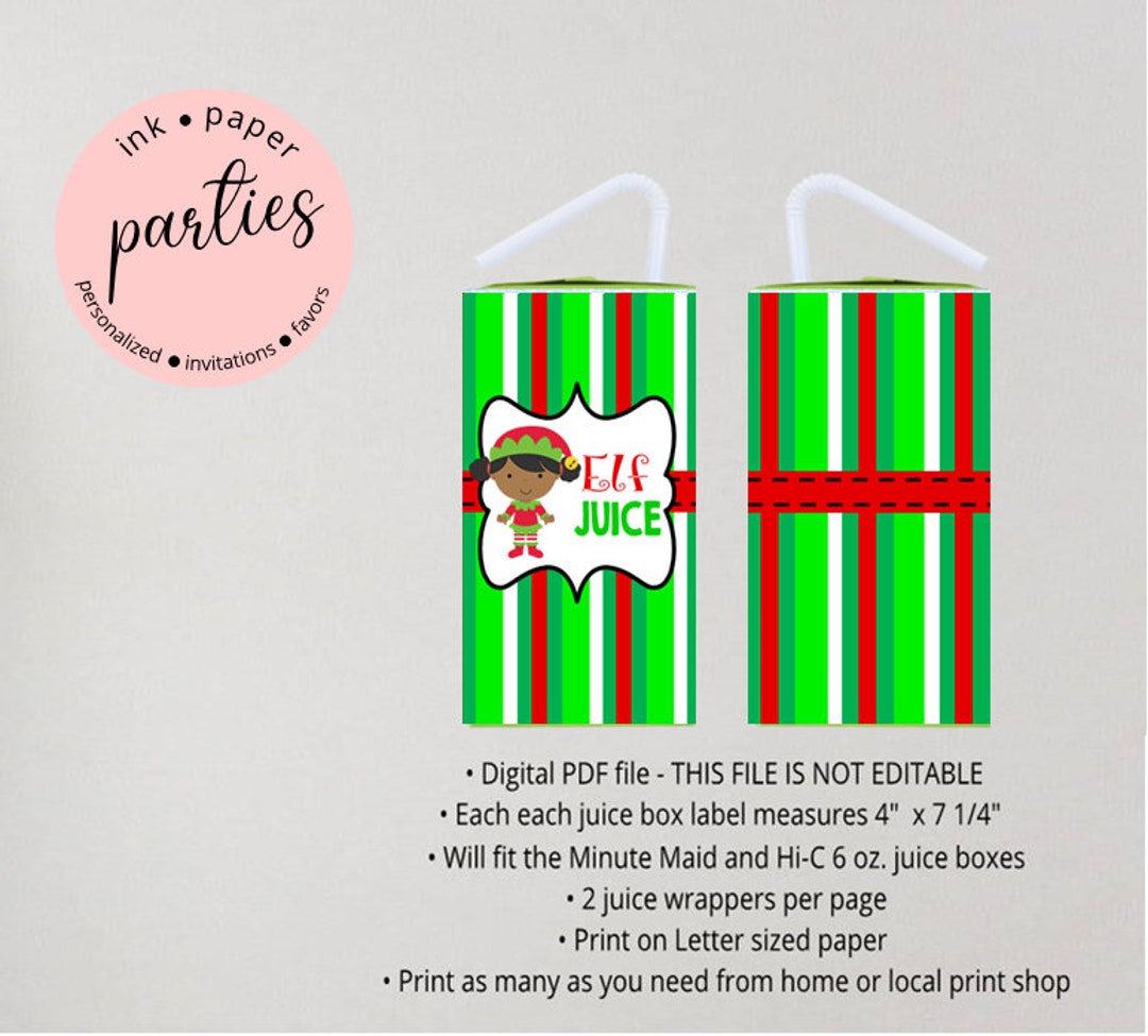 Printable Christmas Holiday Elf Juice Box Wrappers Party - Etsy