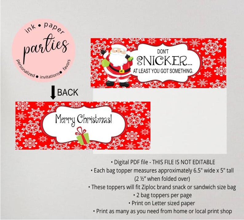 Santa Bag Topper - Digital File Download Christmas Bag Toppers - DIY ...