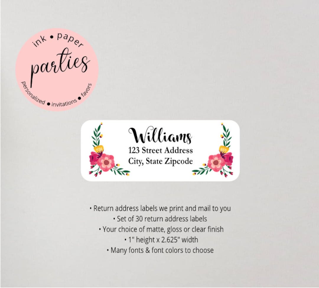 Floral Flowers Return Address Labels Favors Personalized Custom We ...