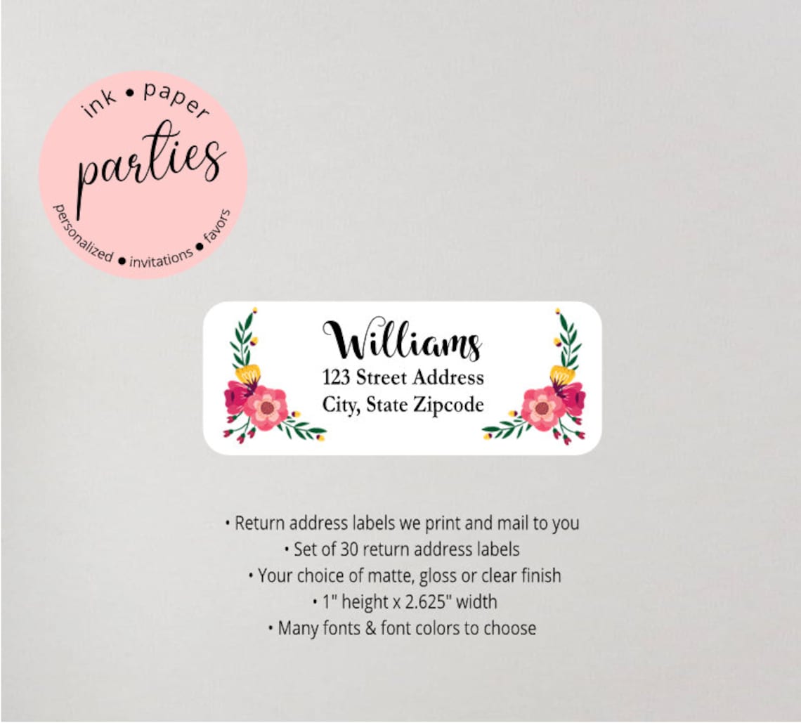 Floral Flowers Return Address Labels Favors Personalized - Etsy