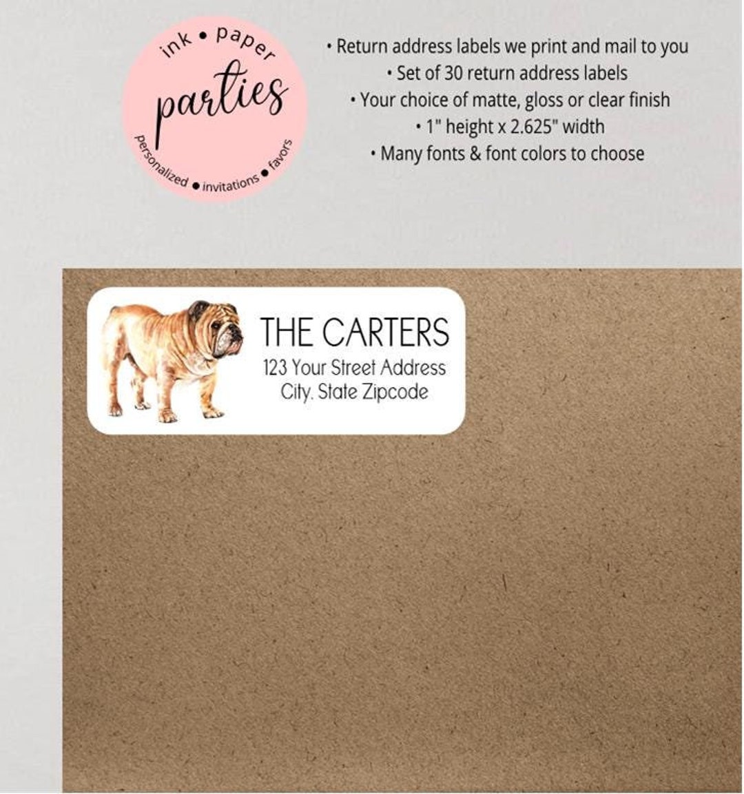 English Bulldog Dog Puppy Animals Pets Pet Return Address Labels ...