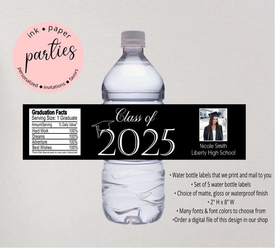 Graduation Water Bottle Labels - Graduate Party Favor Label ...