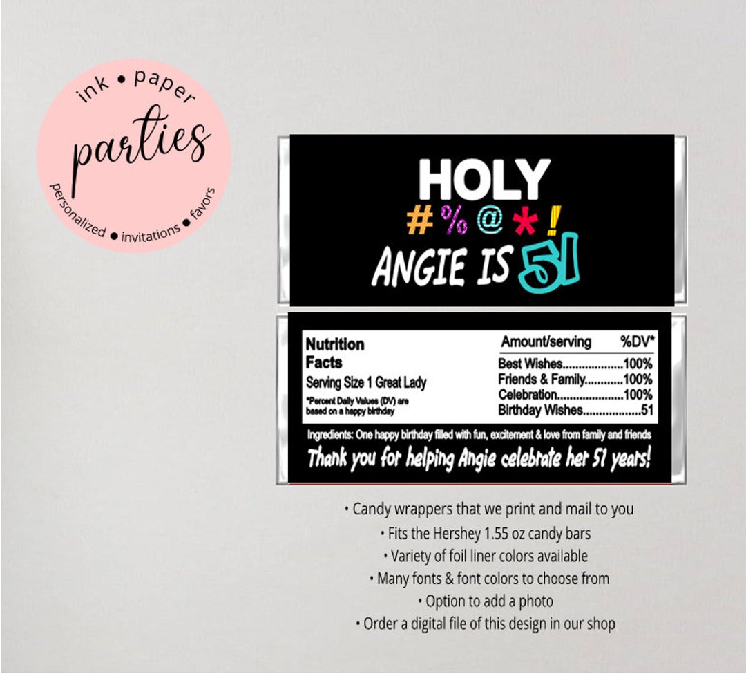 Birthday Adult Over the Hill Any Age Party Candy Wrappers Favors ...