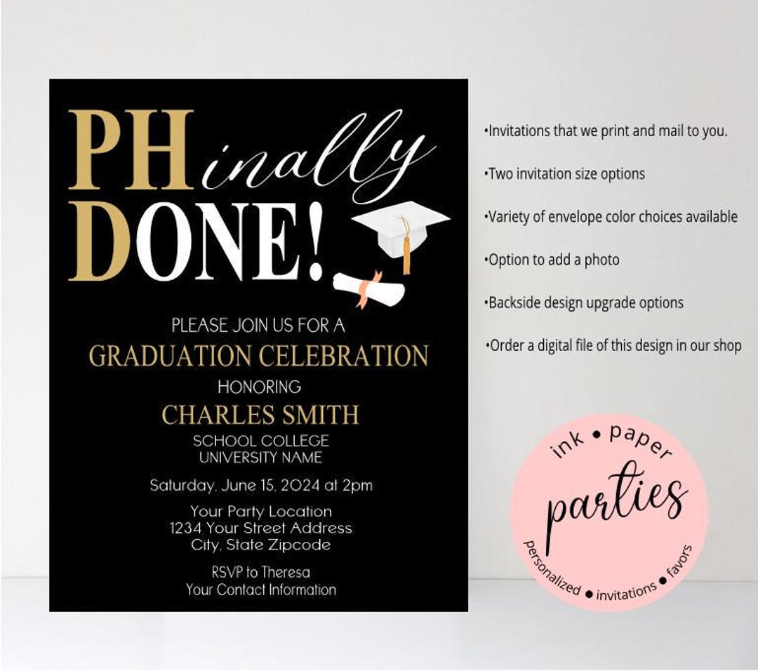 Phinally Done Invitation - Ph.d. College School Doctor Philosophy ...