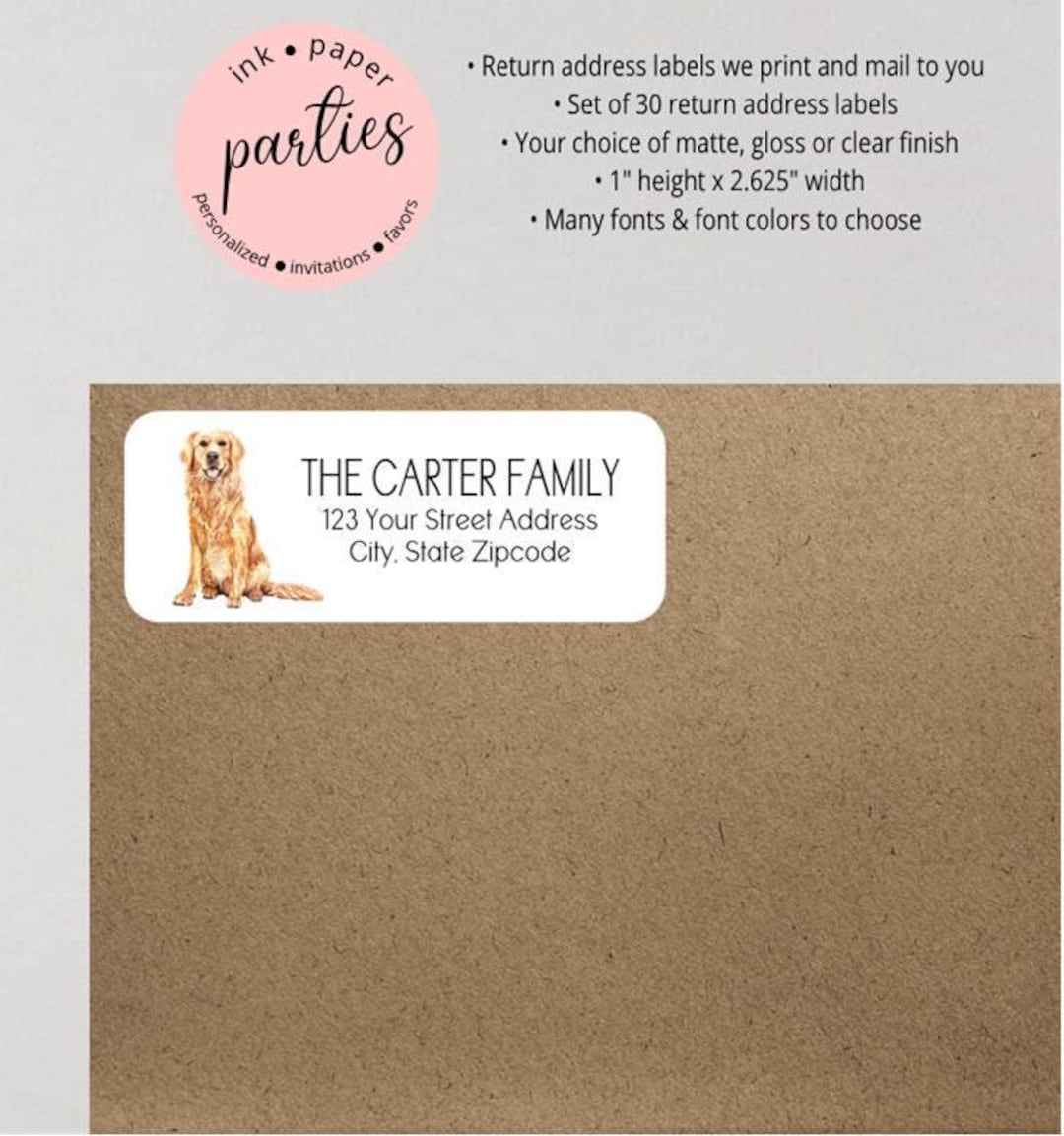 Golden Retriever Dog Puppy Animals Pets Pet Return Address Labels ...