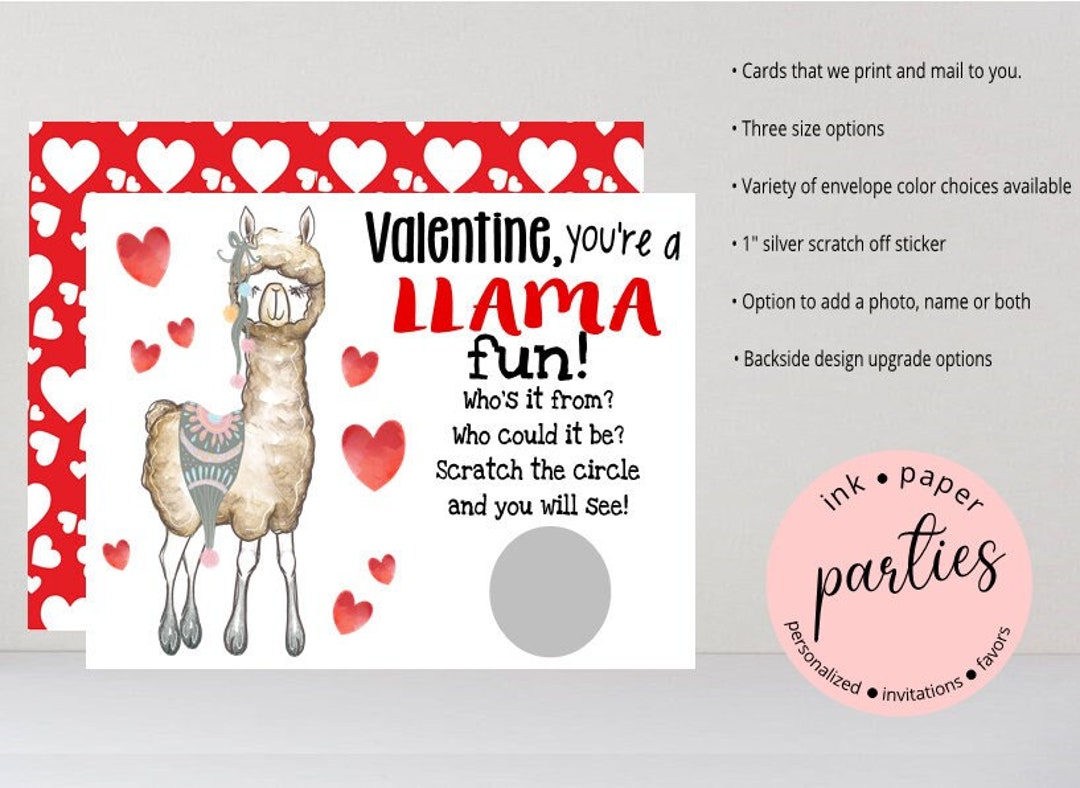 Llama Valentine Card Valentine's Day Cards Classroom Valentines Kids ...