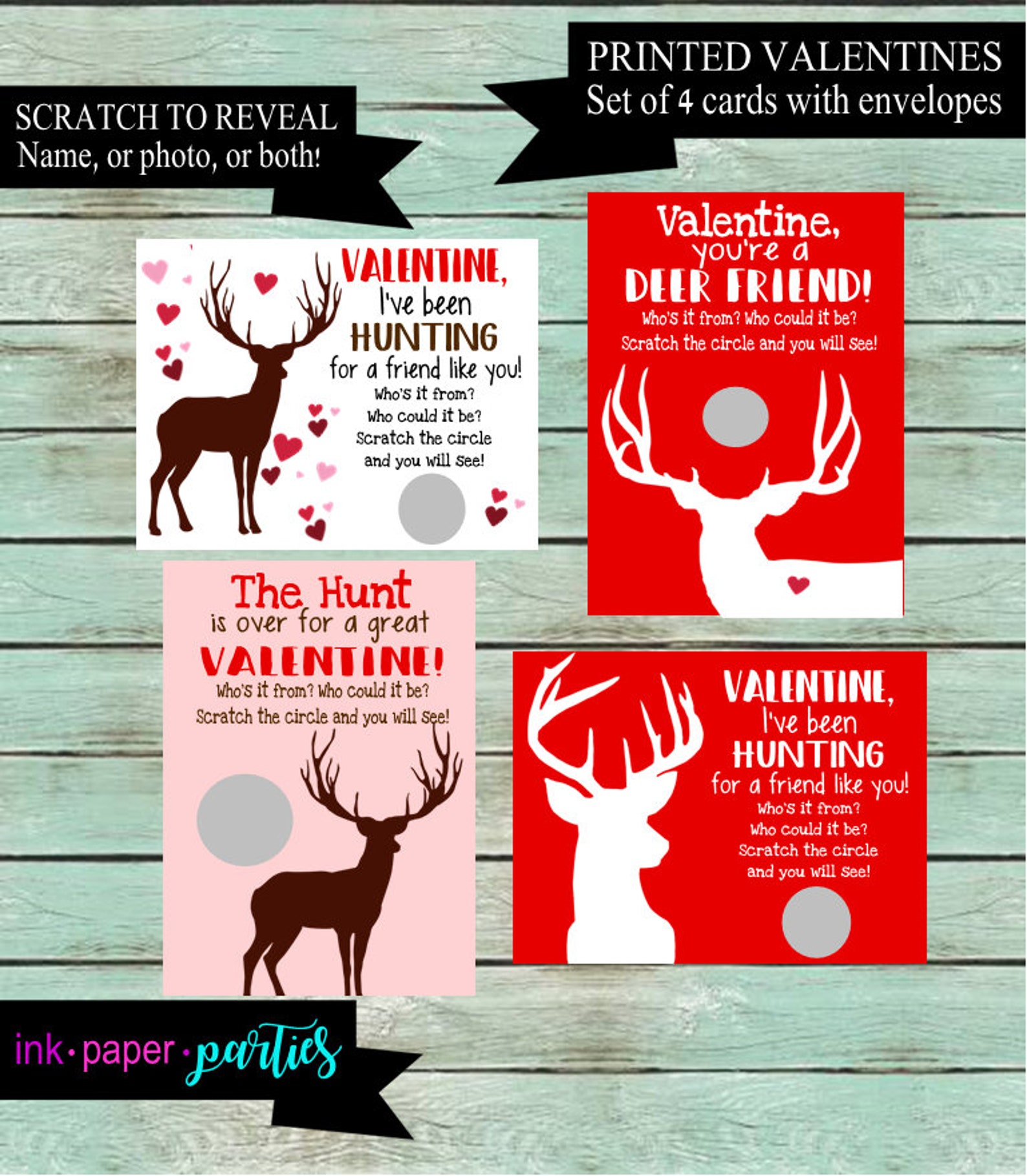 Deer Hunting Hunter set of 4 Multiple Valentine's Day - Etsy