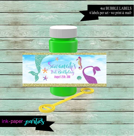 Mermaid Under the Sea Ocean Birthday Party Bubble Labels | Etsy